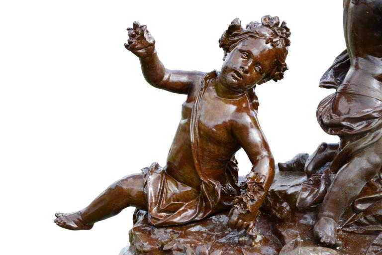 Important Cast Iron Group of Puttti Resting on a Granite Pedestal, 19th ...