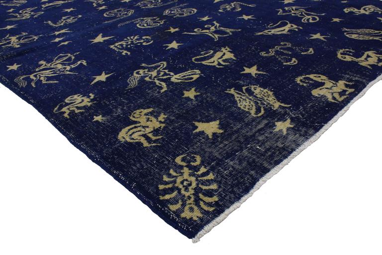 Distressed Vintage Turkish Sivas Zodiac Rug with Modern Industrial ...