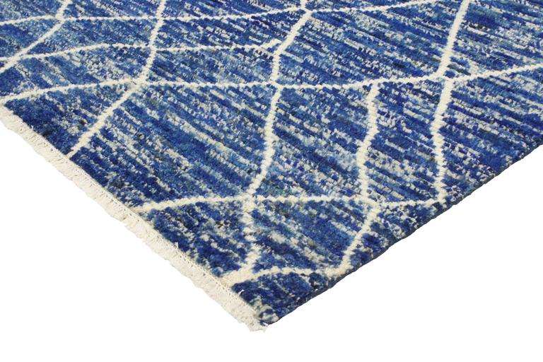 New Contemporary Blue Moroccan Style Rug with Abstract Design For Sale ...
