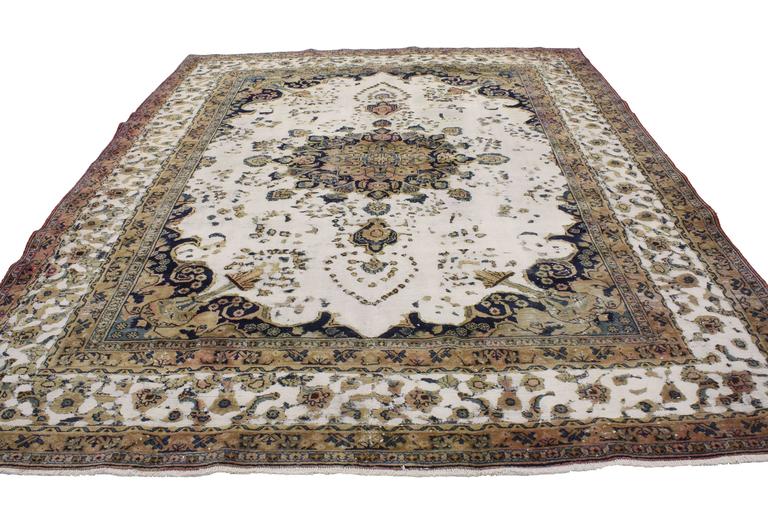 Distressed Antique Persian Mahal Rug with Modern William and Mary Style ...