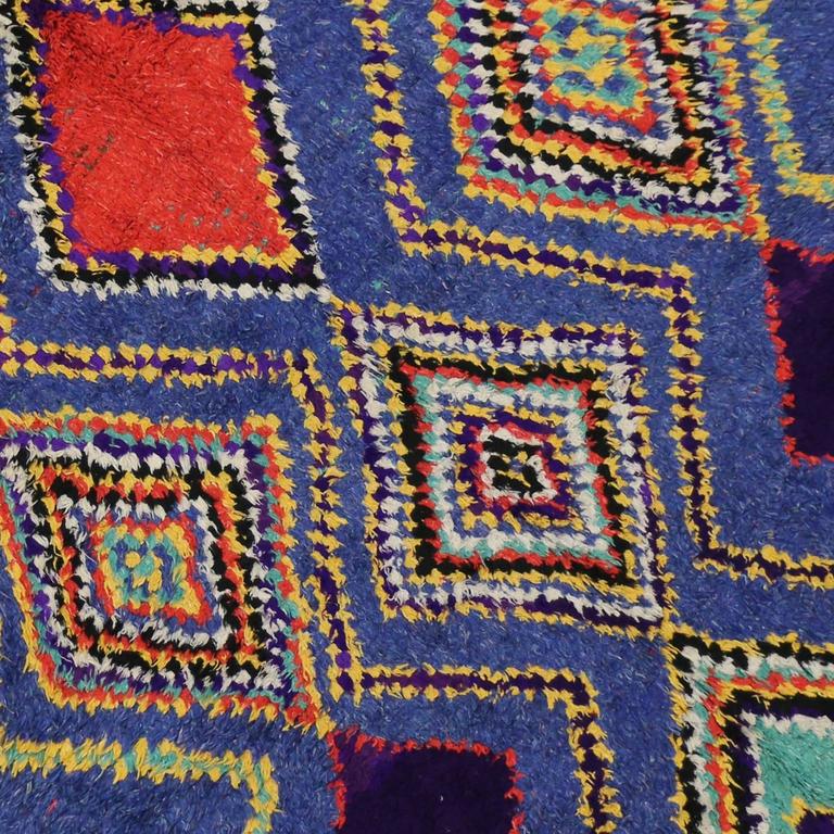 Boho Chic Vintage Moroccan Rug with Tribal Design, Blue Moroccan Rug at ...