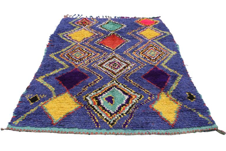 Boho Chic Vintage Moroccan Rug with Tribal Design, Blue Moroccan Rug at ...