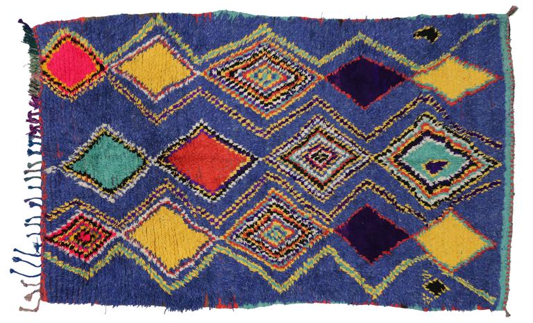 Boho Chic Vintage Moroccan Rug with Tribal Design, Blue Moroccan Rug at ...