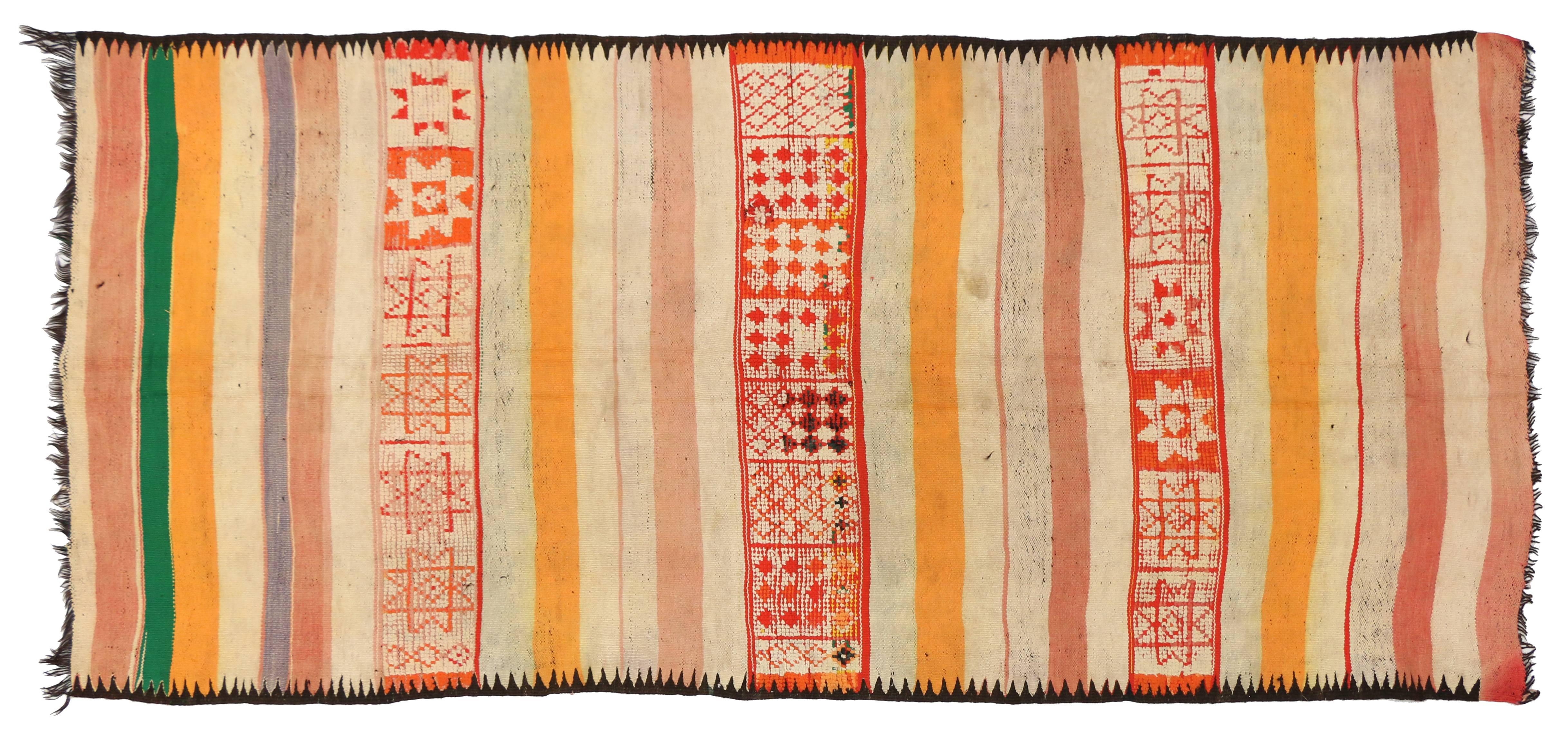 Vintage Berber Moroccan Kilim Rug with Modern Cabin Style, Flat-weave ...