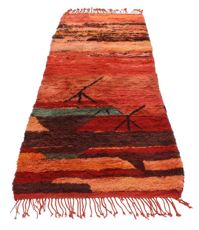 Mid-Century Modern Vintage Berber Moroccan Rug with Tribal Design For Sale at 1stDibs