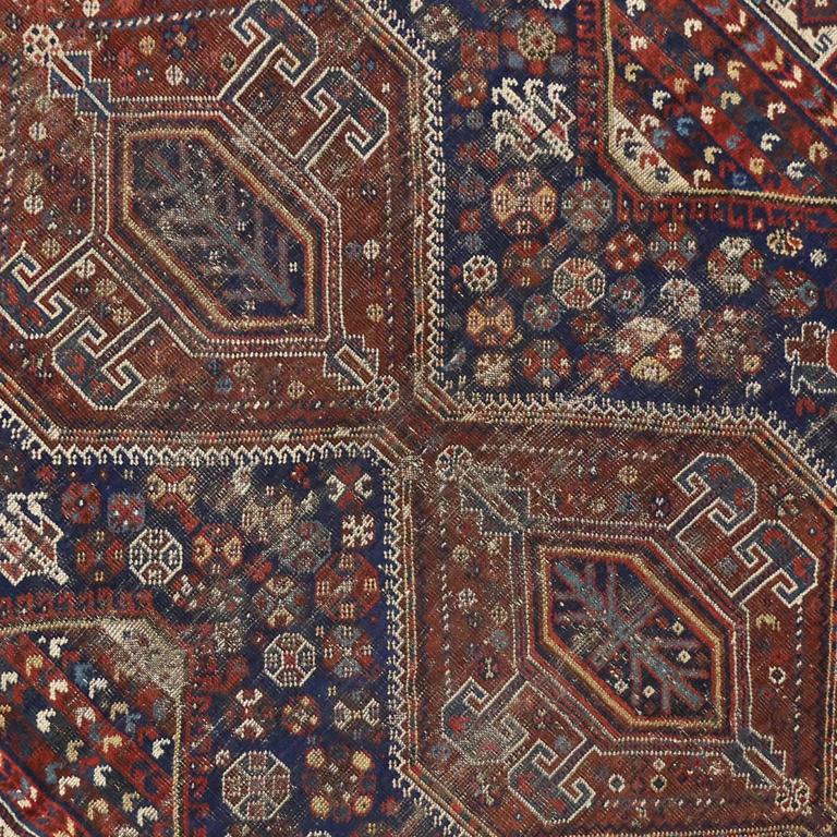 Distressed Antique Persian Shiraz Rug with Modern Tribal Style at 1stDibs