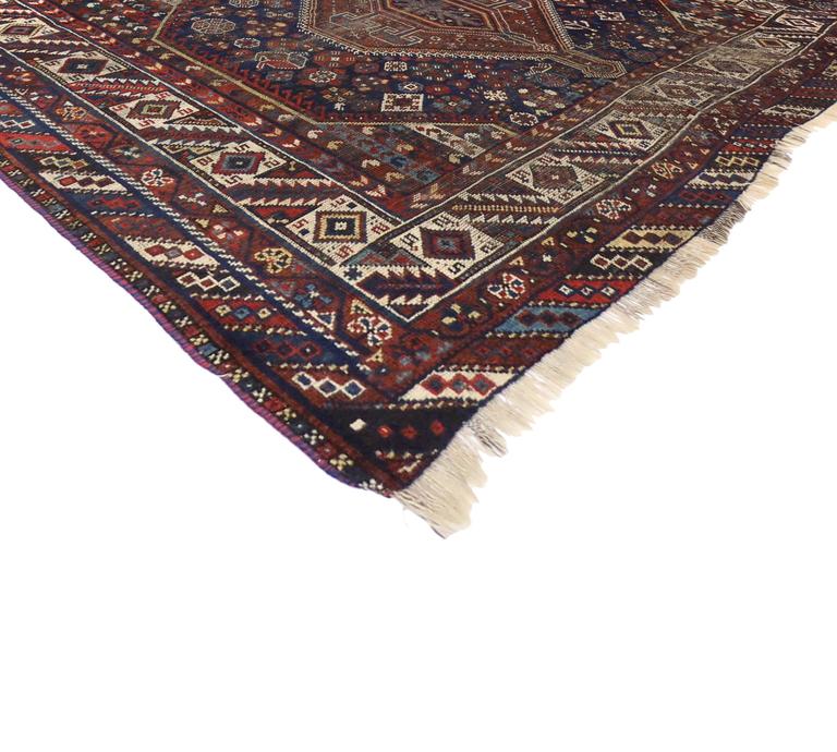 Distressed Antique Persian Shiraz Rug with Modern Tribal Style at 1stDibs