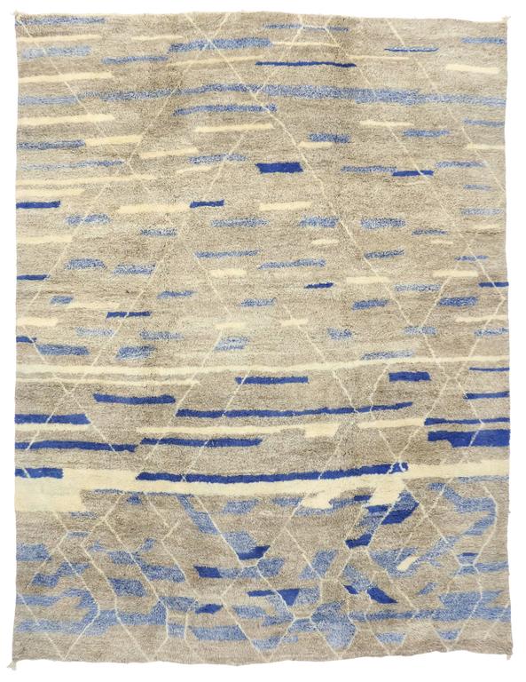 Contemporary Blue and Gray Moroccan Rug with Abstract Tribal Design at ...