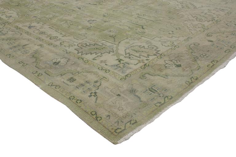 Antique Turkish Oushak Rug with Modern Style in Muted Green Colors For ...