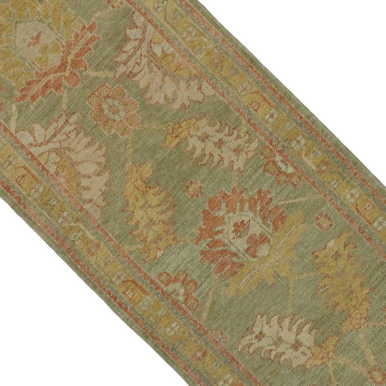 Contemporary Turkish Oushak Runner with Modern Style, Green Oushak ...