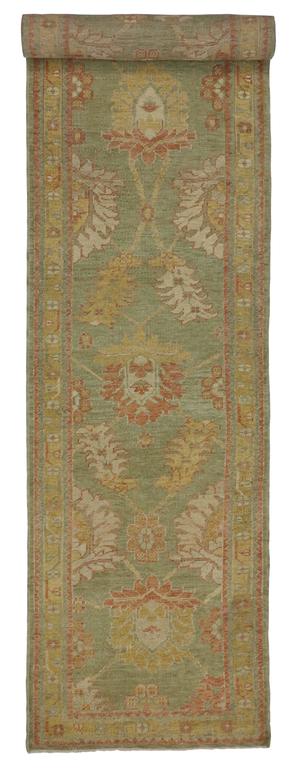 Contemporary Turkish Oushak Runner with Modern Style, Green Oushak ...