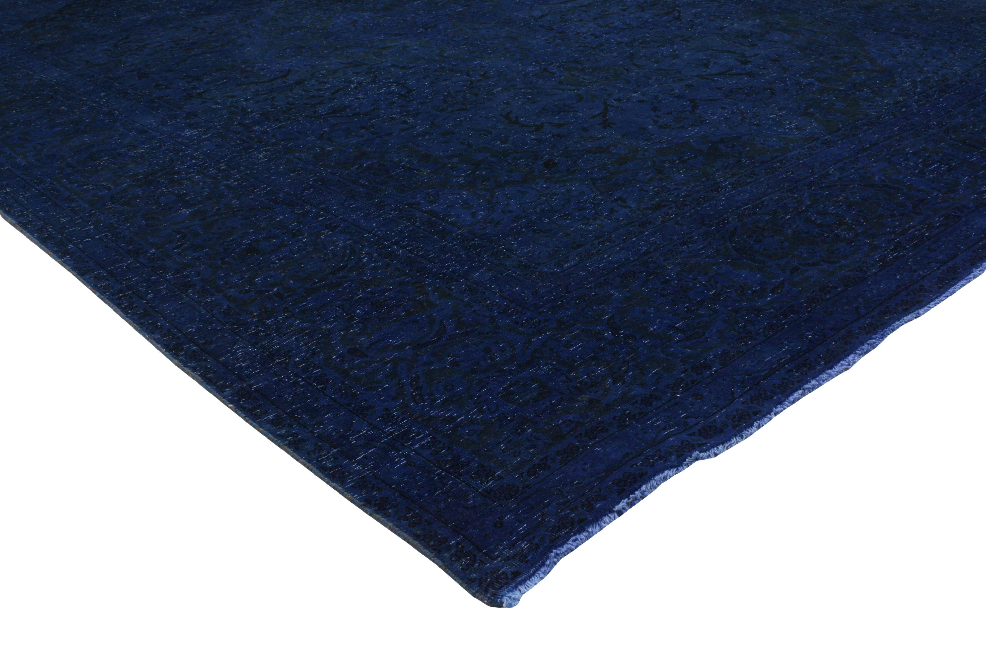 Distressed Vintage Persian Overdyed Blue Rug with Modern Style at 1stDibs