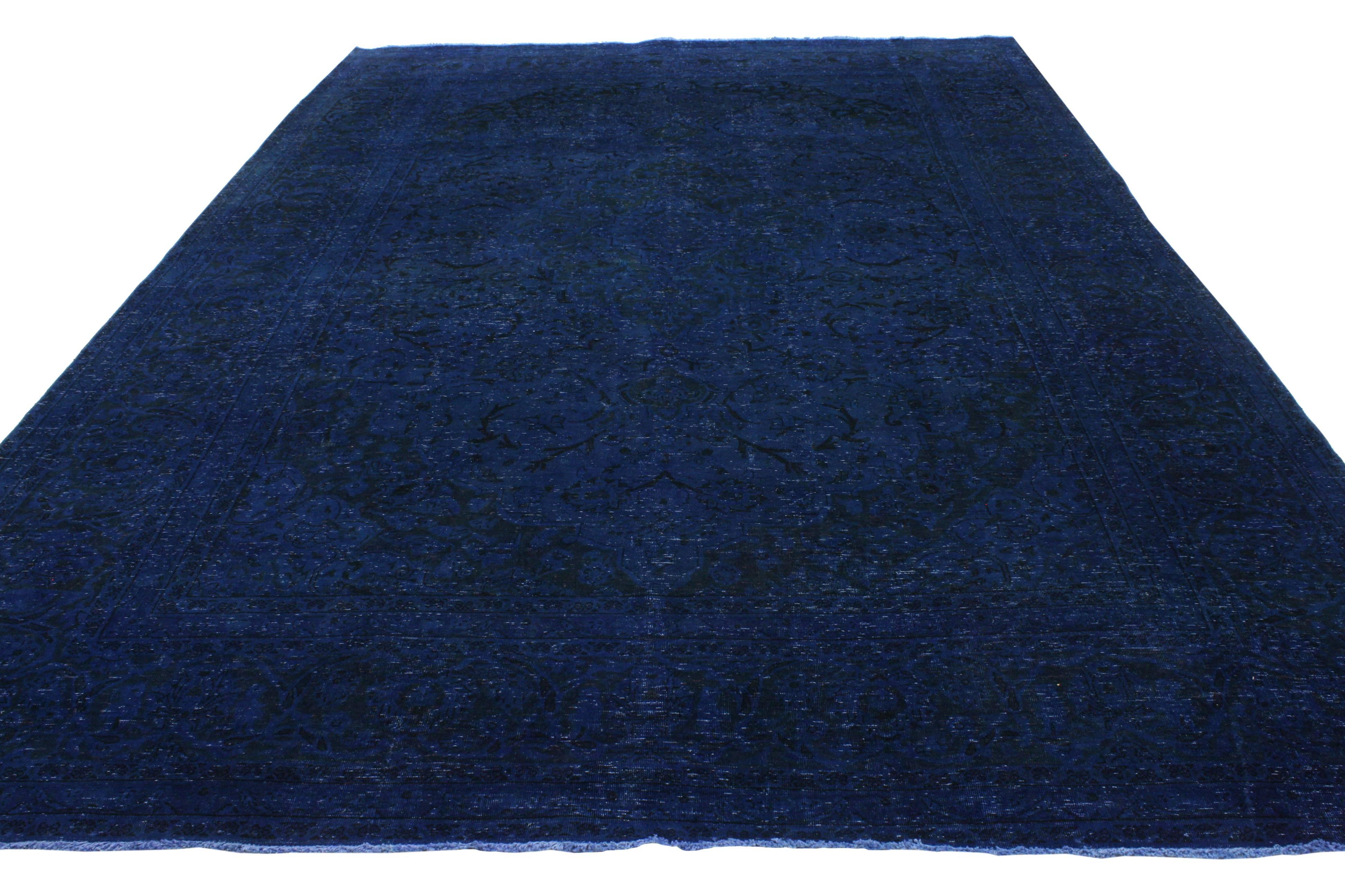 Distressed Vintage Persian Overdyed Blue Rug with Modern Style at 1stDibs