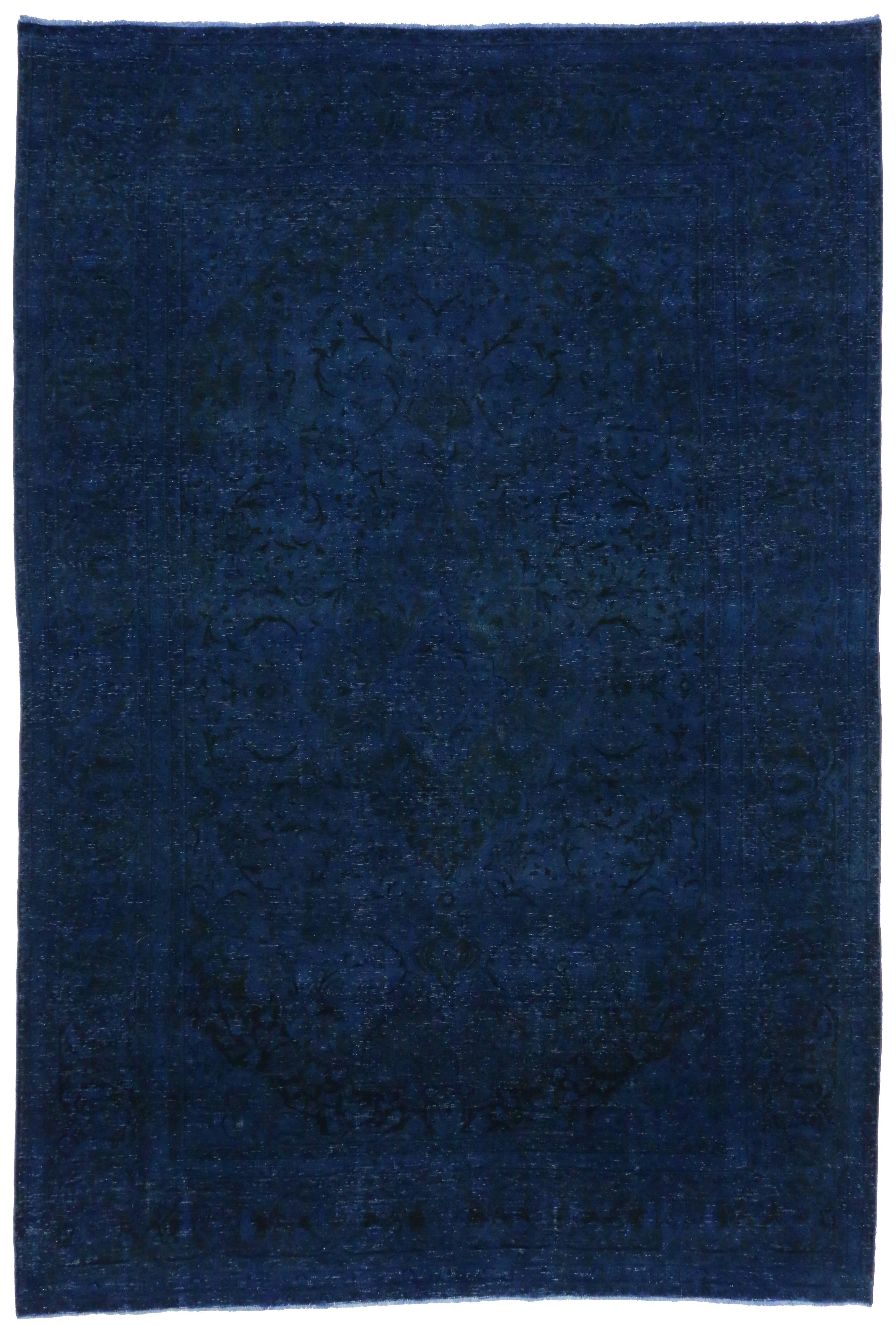 Distressed Vintage Persian Overdyed Blue Rug with Modern Style at 1stDibs