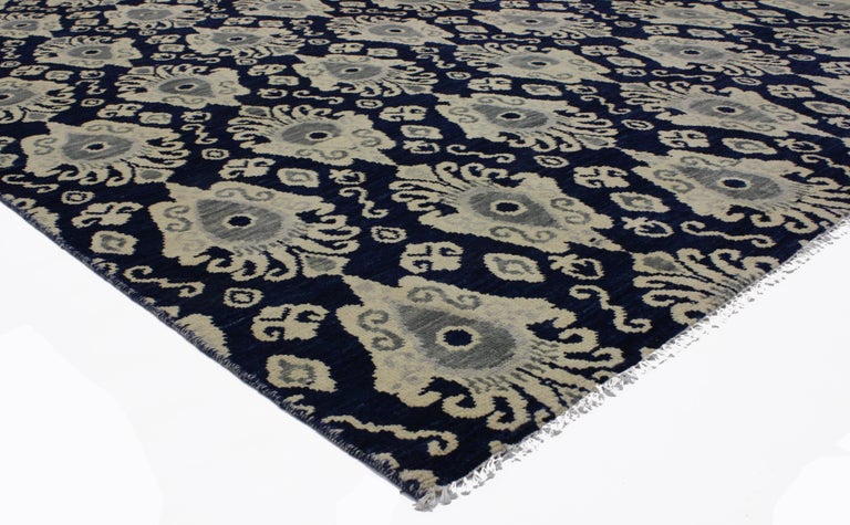 New Contemporary Navy Blue Ikat Area Rug with Modern Hollywood Regency ...