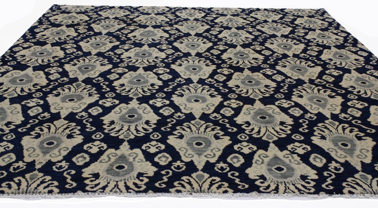 New Contemporary Navy Blue Ikat Area Rug with Modern Hollywood Regency ...