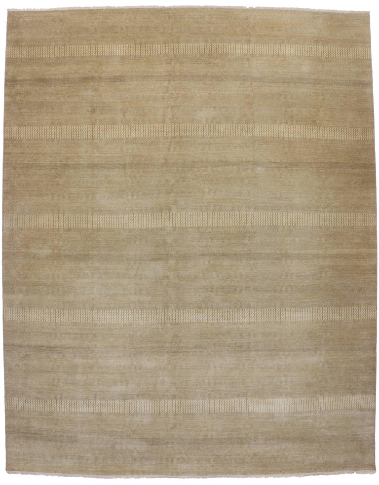 New Modern Transitional Neutral Tan Area Rug with Minimalist ...