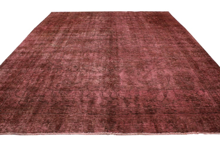 Distressed Vintage Persian Overdyed Dark Red Rug with Modern Industrial ...