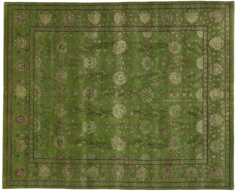 New Contemporary Persian Style Garden Rug, Modern Green Area Rug at ...