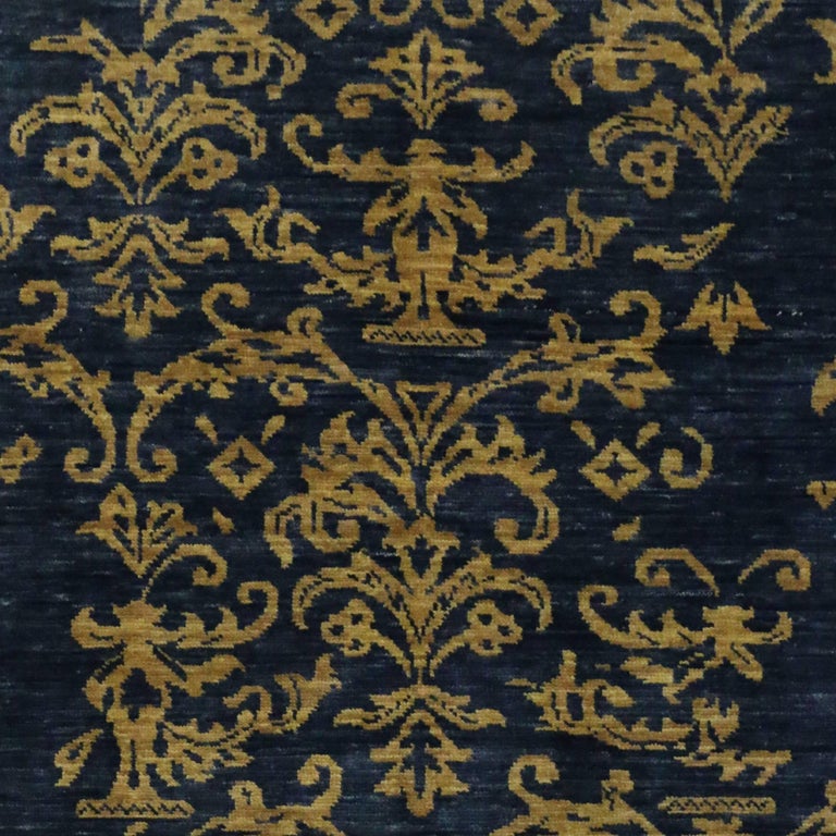 Navy Blue and Gold Area Rug with Hollywood Regency Style at 1stDibs