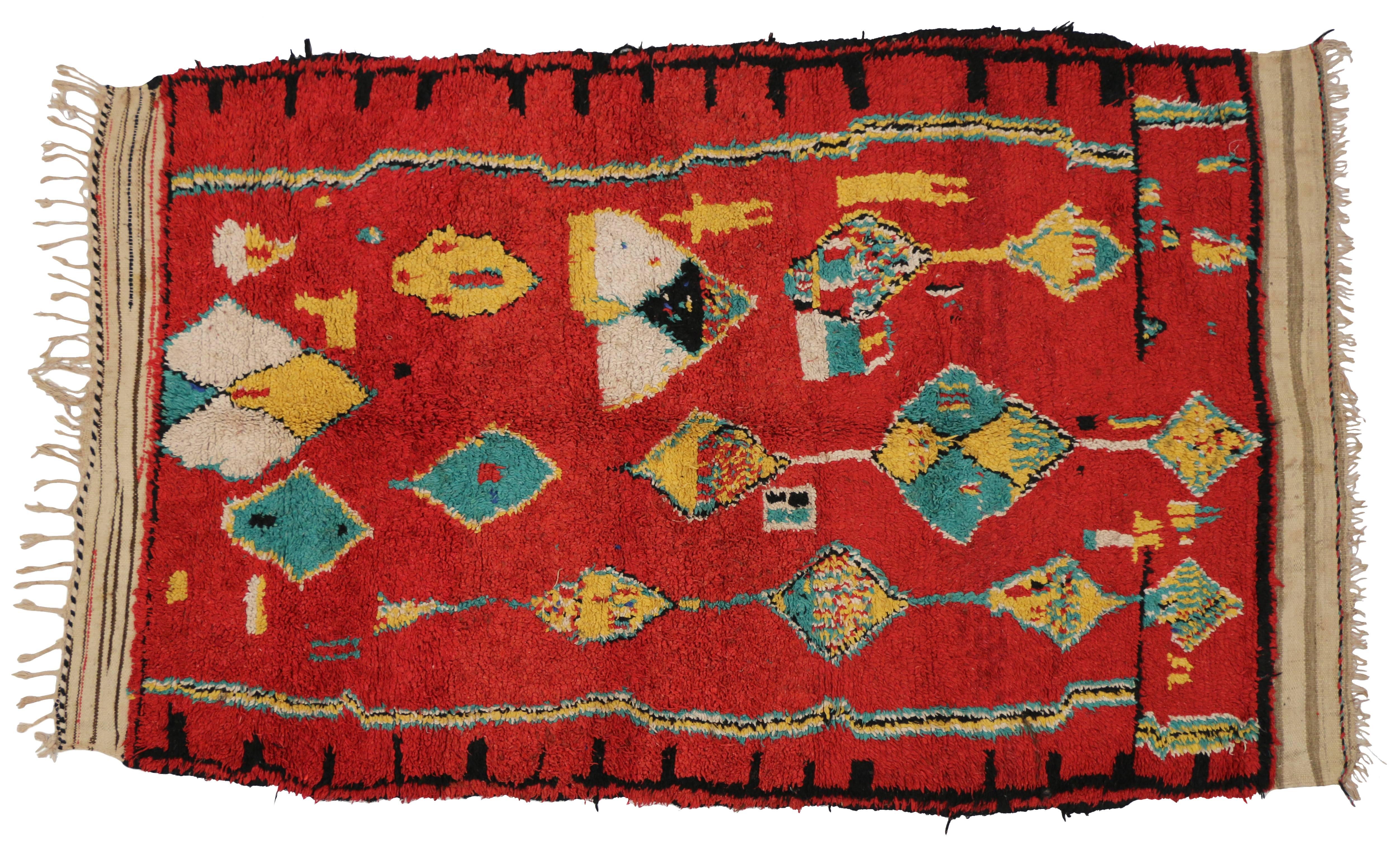 Vintage Red Moroccan Rug, Modern Tribal Style Berber Moroccan Rug For ...