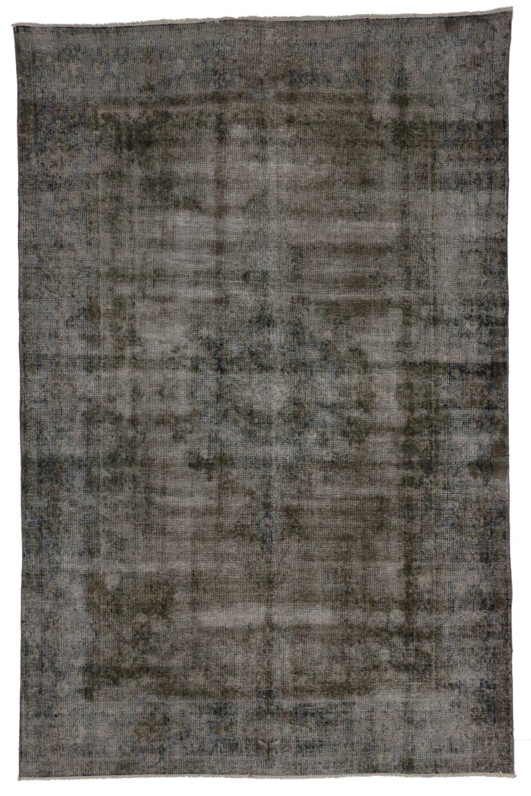 Dark Brown Distressed Vintage Persian Rug with Rustic Industrial Luxe ...