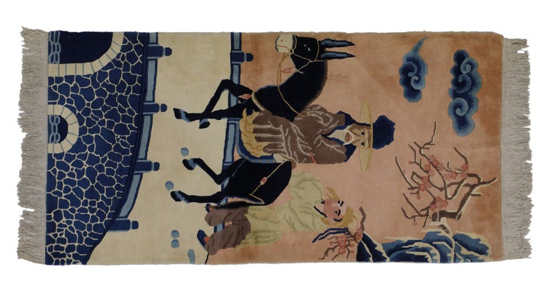 Antique Chinese Art Deco Peking Rug with Horse, Maximalism Asian Modern ...