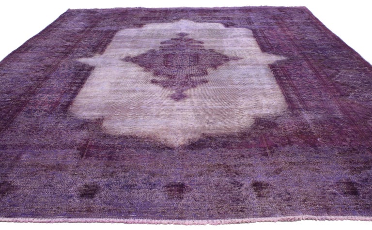 Distressed Overdyed Violet Purple Persian Rug with Modern Style For ...