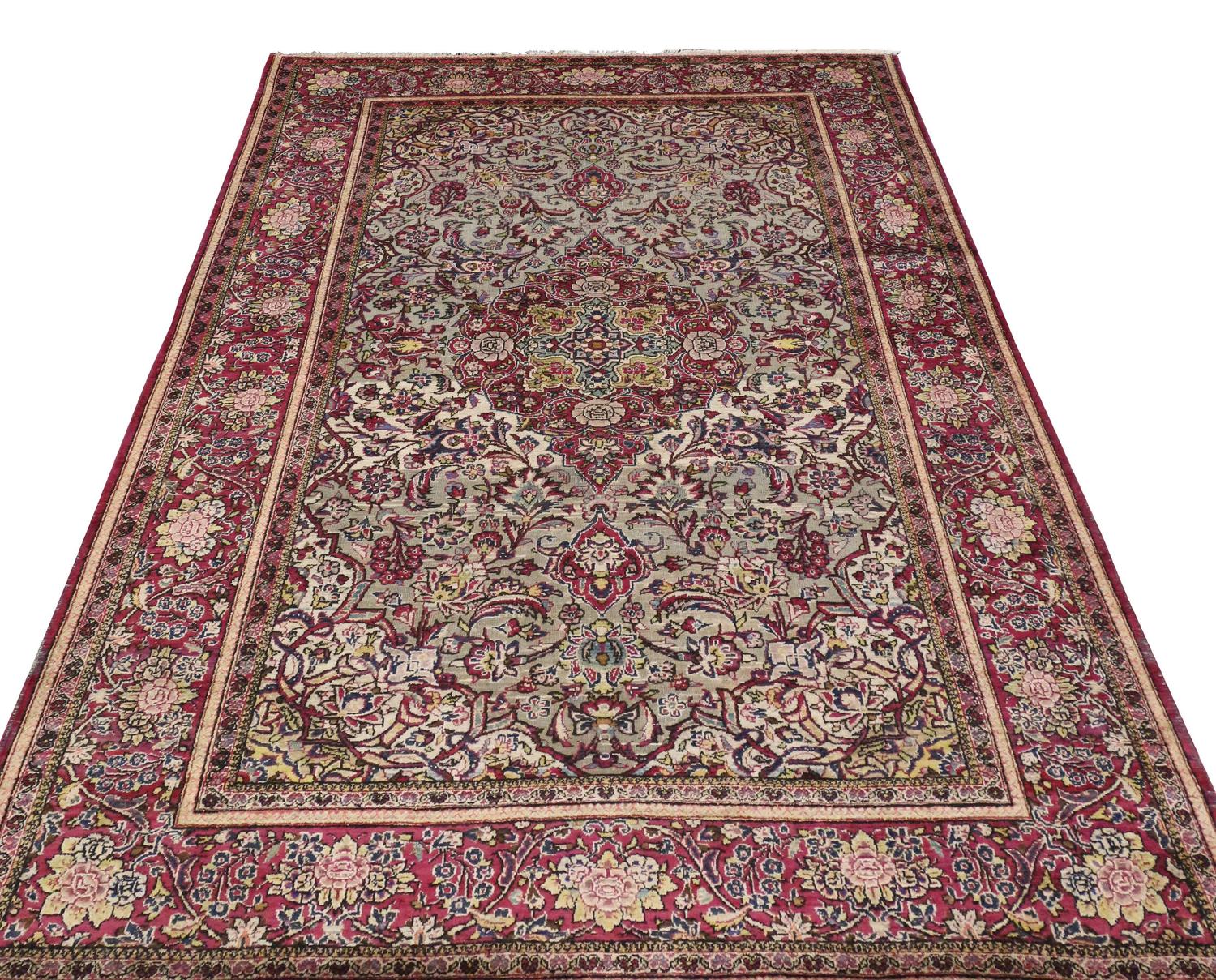 Late 19th-Century Antique Silk Persian Kashan with Jewel-Tone Colors ...