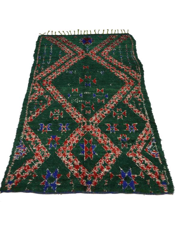 Vintage Berber Moroccan Rug with Tribal Style, Dark Green Beni Mguild ...
