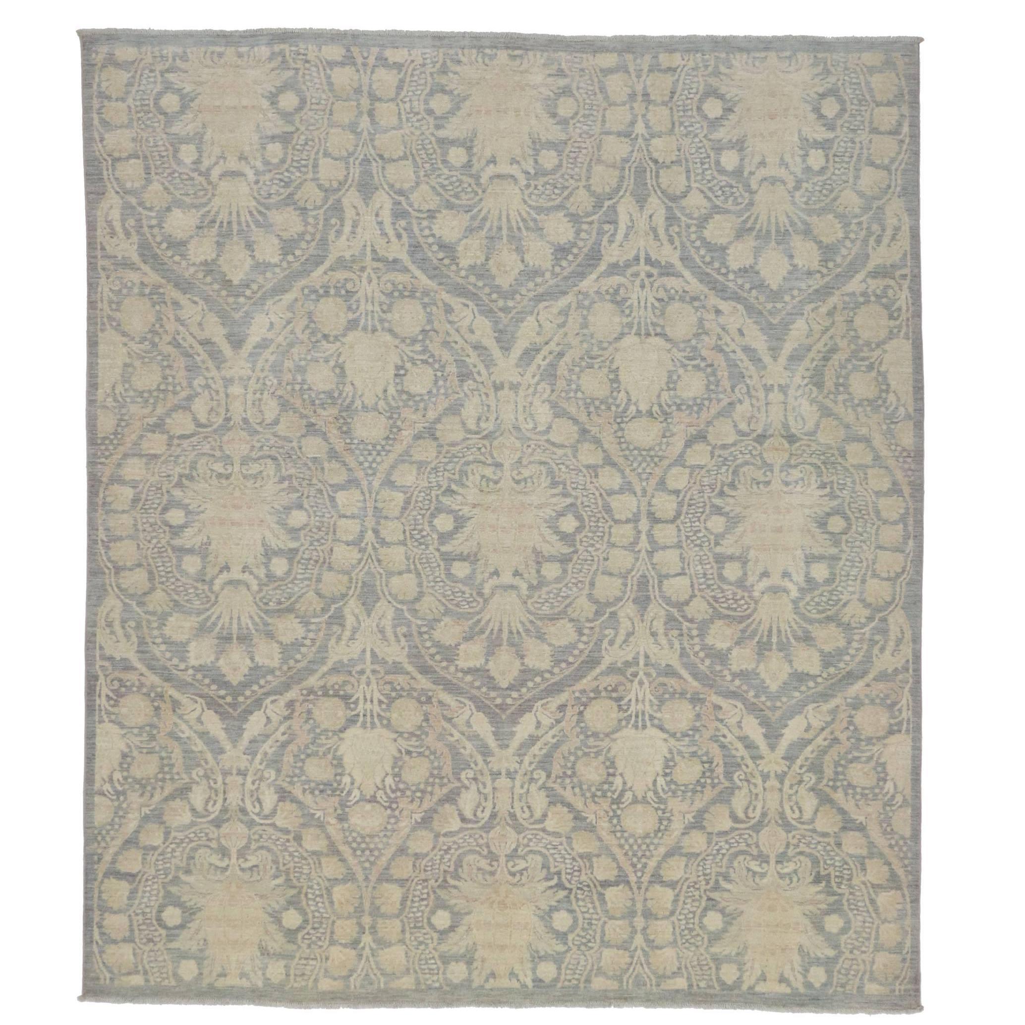 New Transitional Area Rug with Suzani Design For Sale at 1stDibs