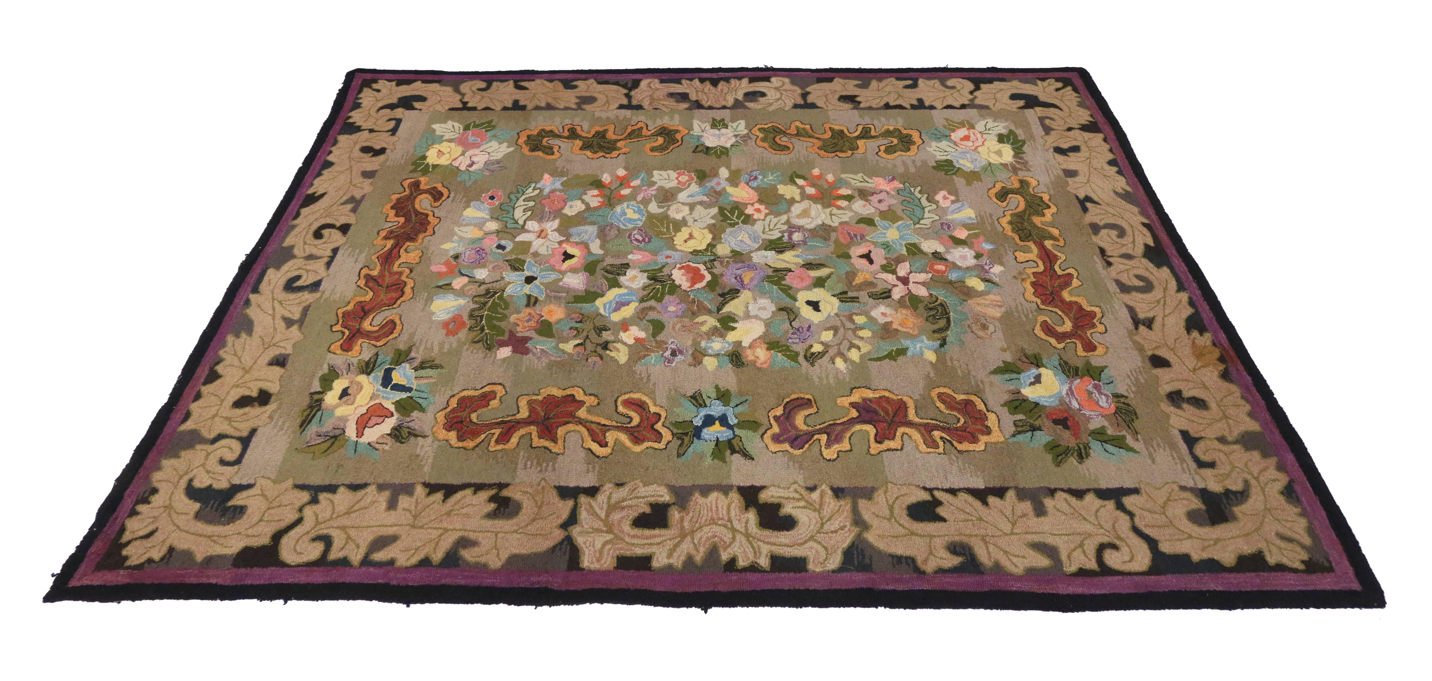 Antique American Hook Rug with Art Nouveau Baroque Style For Sale at ...
