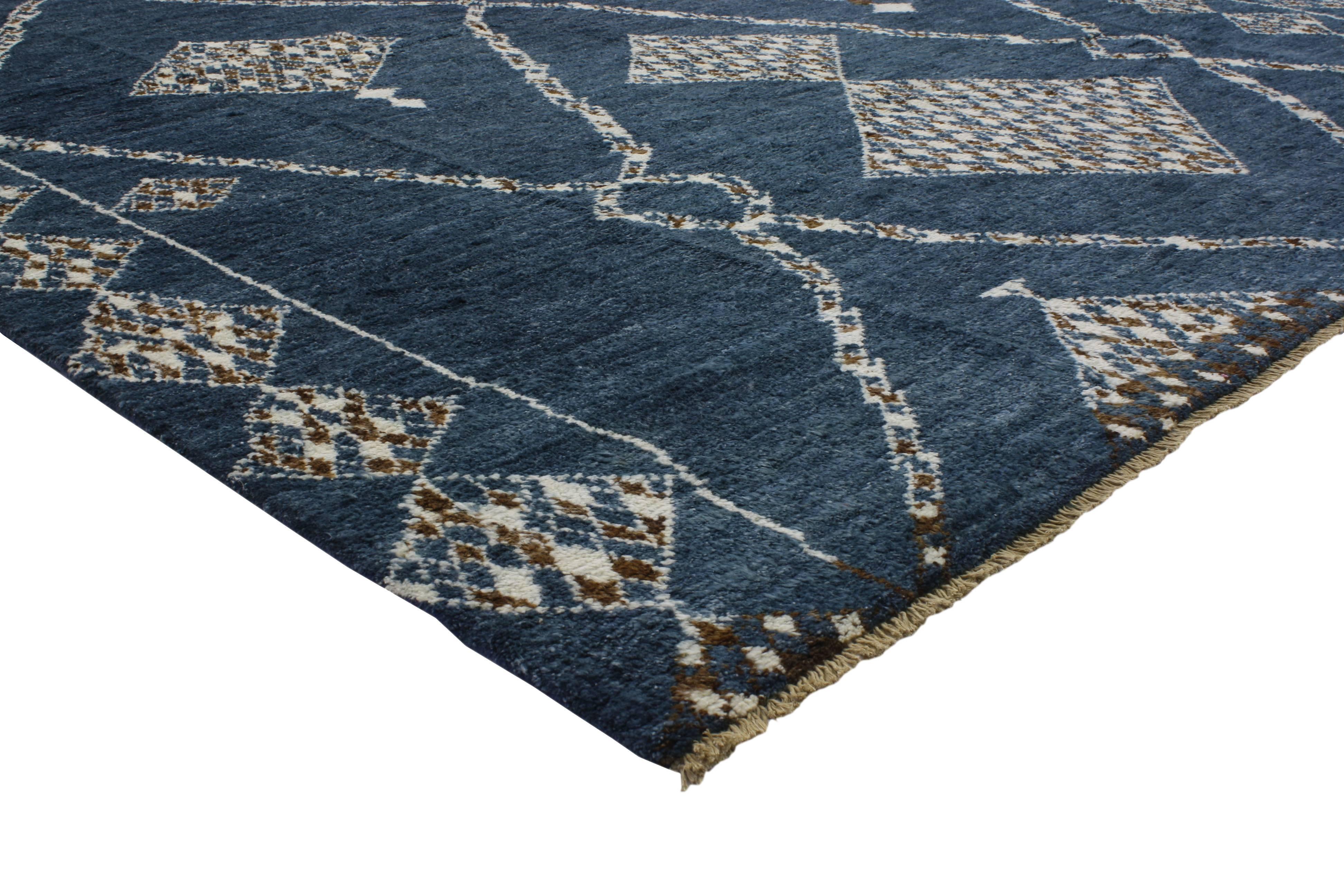 Modern Blue Moroccan Style Rug with Contemporary Tribal Design at 1stDibs