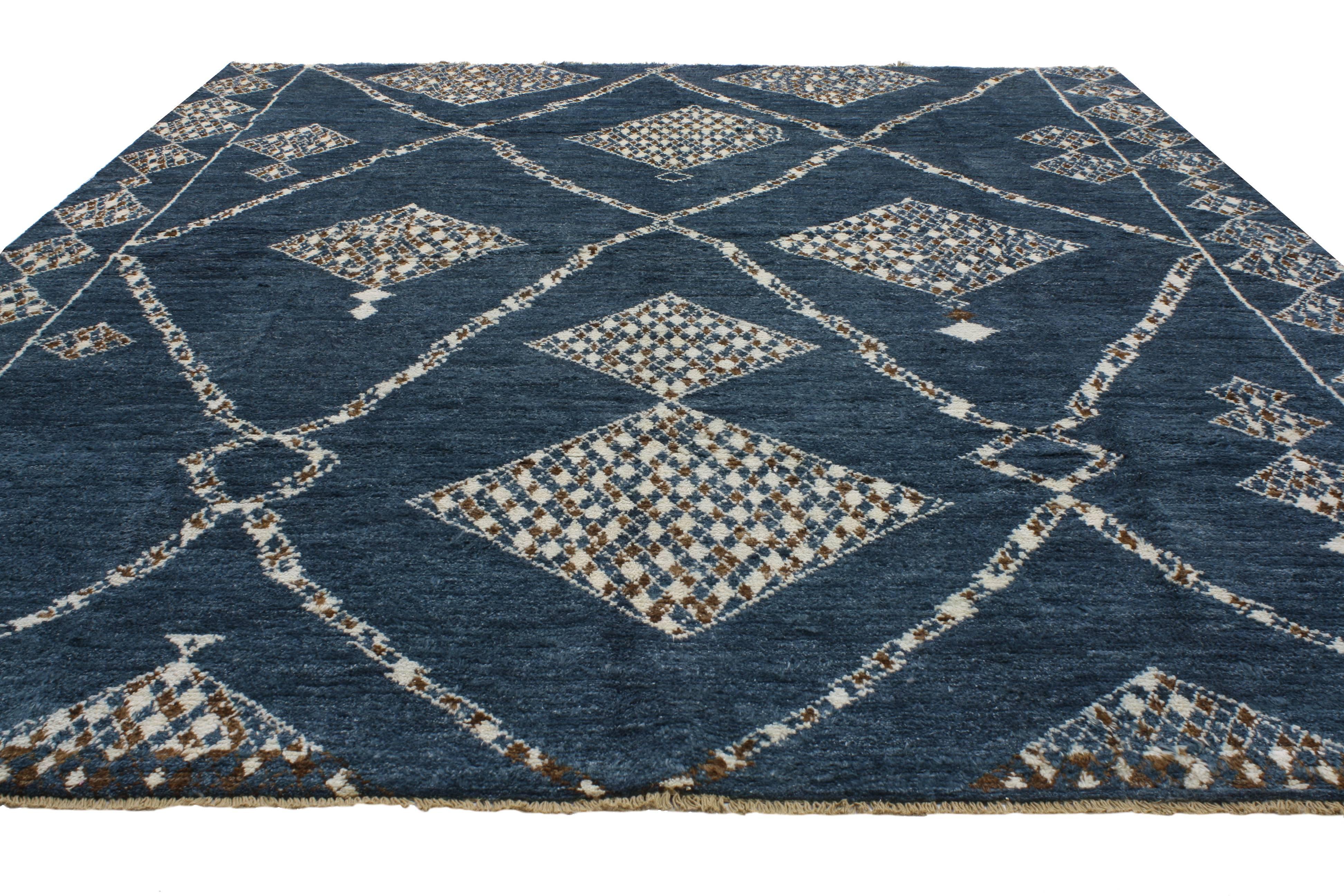 Modern Blue Moroccan Style Rug with Contemporary Tribal Design at 1stDibs