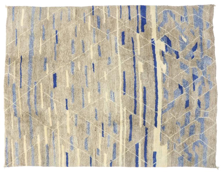 Contemporary Blue and Gray Moroccan Rug with Abstract Tribal Design at ...