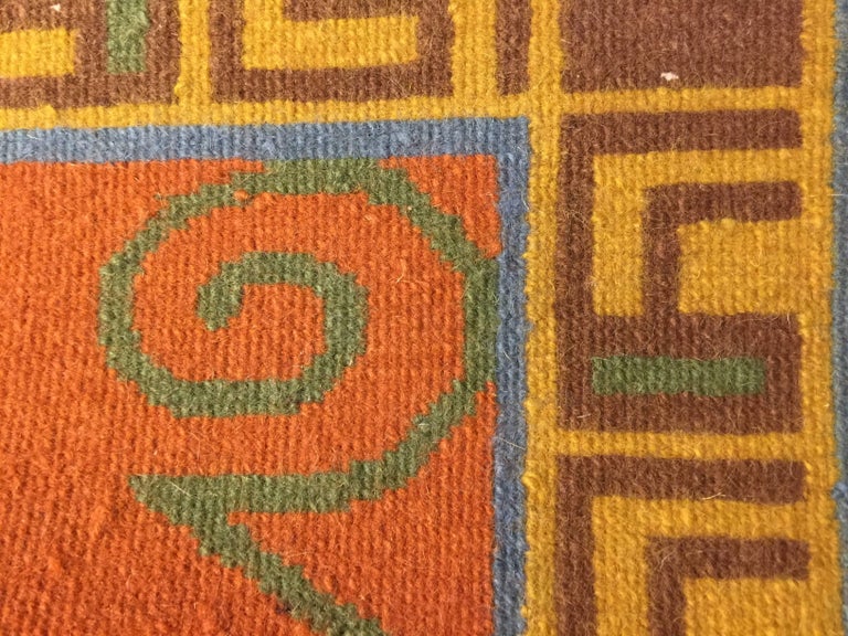 Vintage Tibetan Rug in Orange with Black Cats, Contemporary Rug from ...