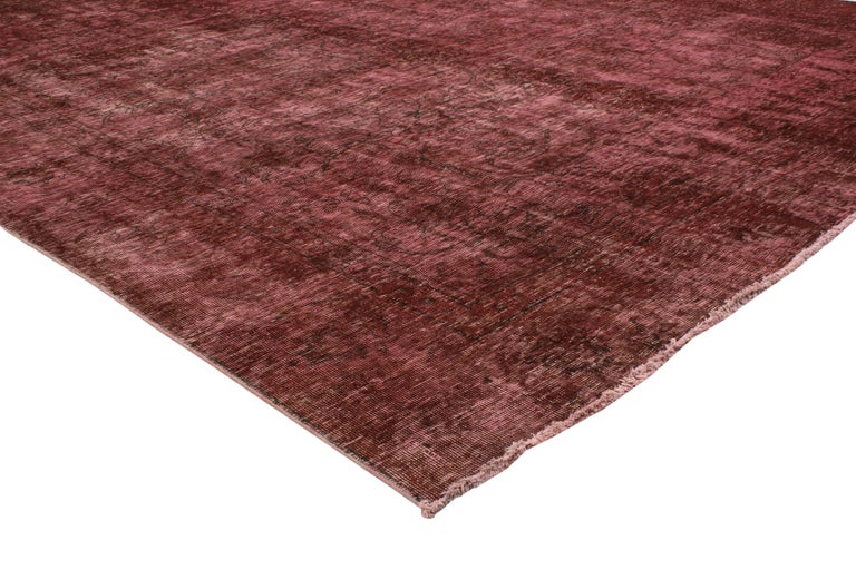 Distressed Vintage Persian Overdyed Dark Red Rug with Modern Industrial ...