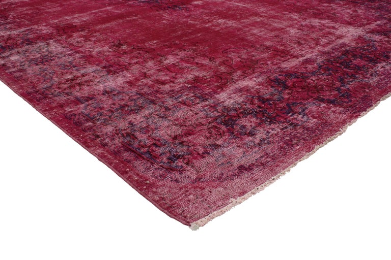 Distressed and Overdyed Vintage Persian Burgundy Rug with Modern Style ...