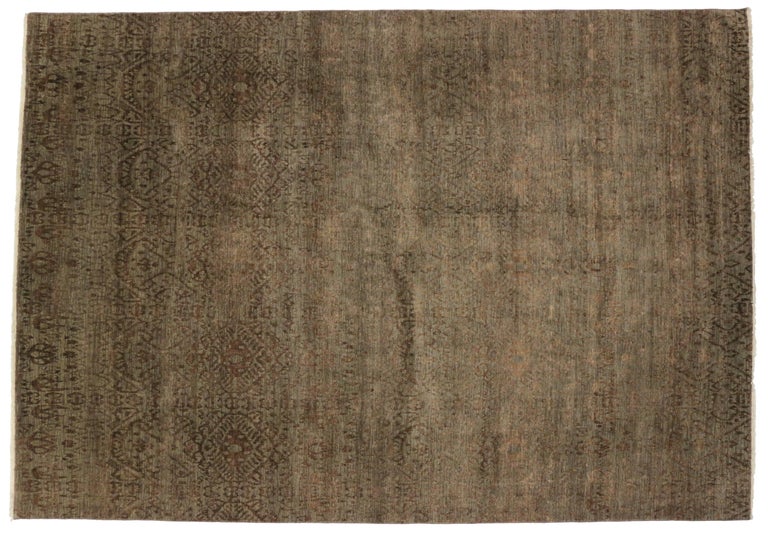 New Transitional Ikat Area Rug with Modern Design and Warm, Neutral ...