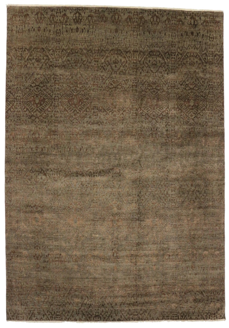 New Transitional Ikat Area Rug with Modern Design and Warm, Neutral ...