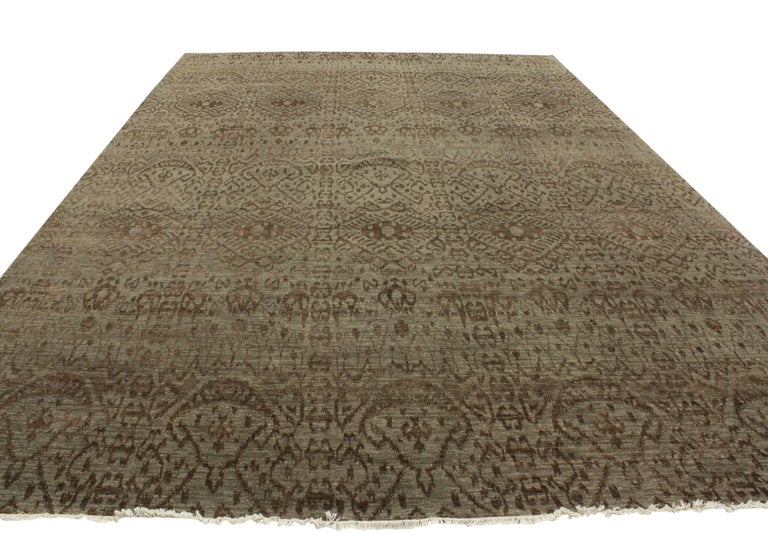New Transitional Ikat Area Rug with Modern Design and Warm, Neutral ...