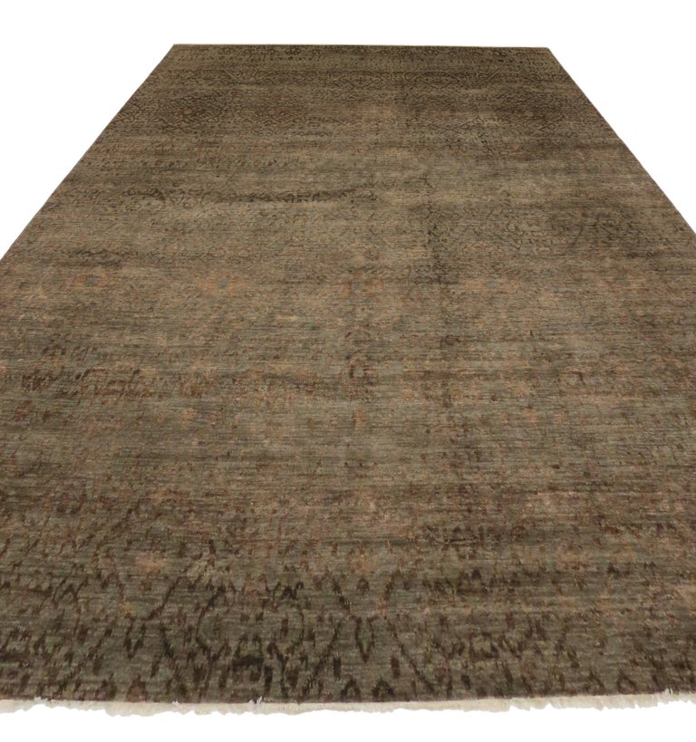 New Transitional Ikat Area Rug with Modern Design and Warm, Neutral ...