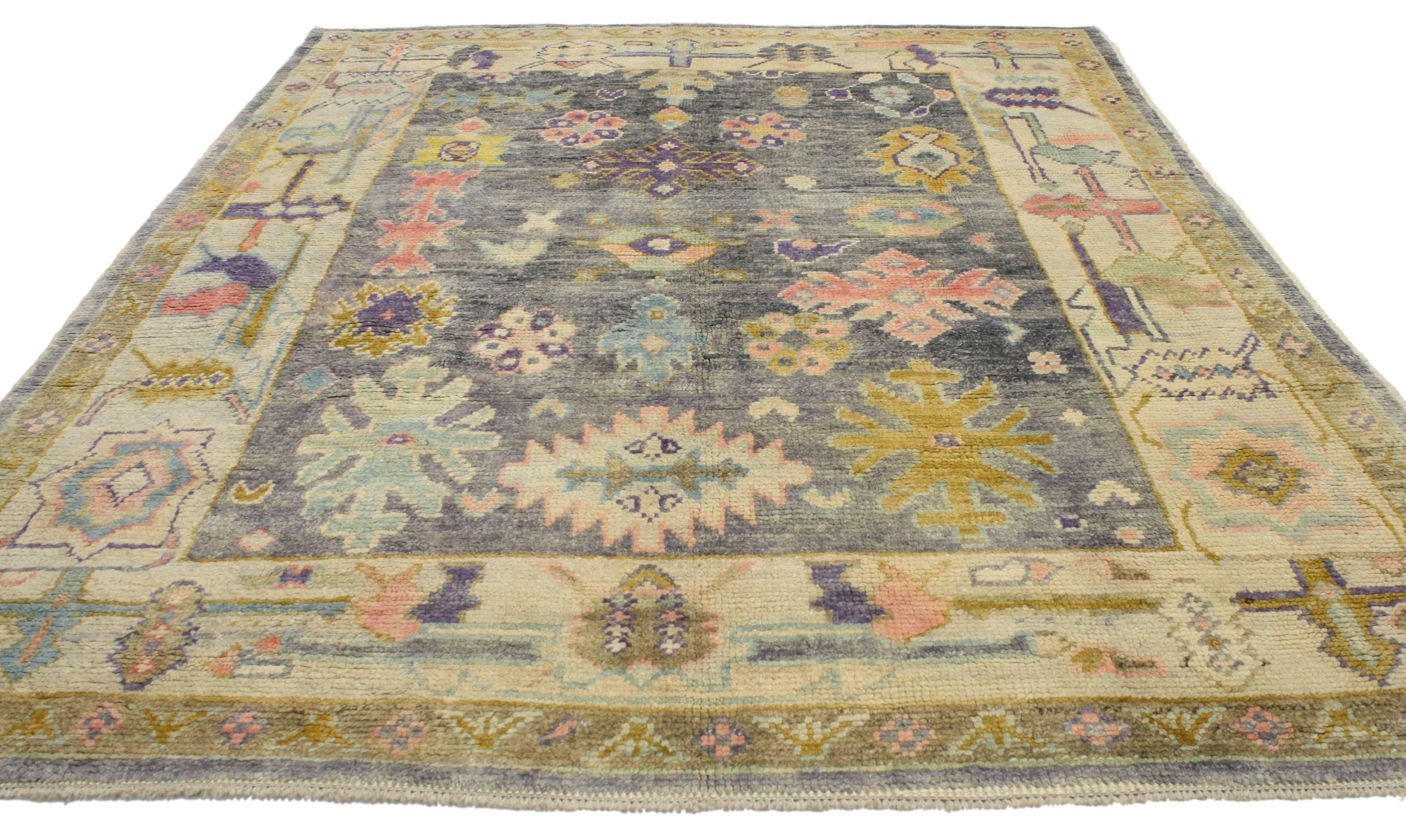 Contemporary Turkish Oushak Rug with Pastel Colors and Tribal Boho Chic ...