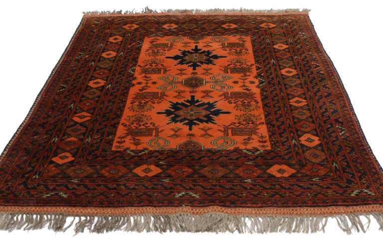 Vintage Afghani Rug with Tribal Design and Modern Style For Sale at 1stDibs