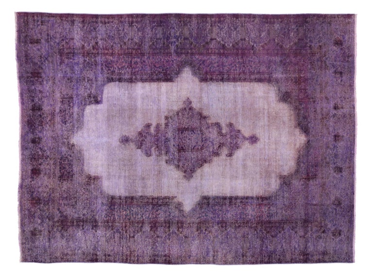 Distressed Overdyed Violet Purple Persian Rug with Modern Style For ...