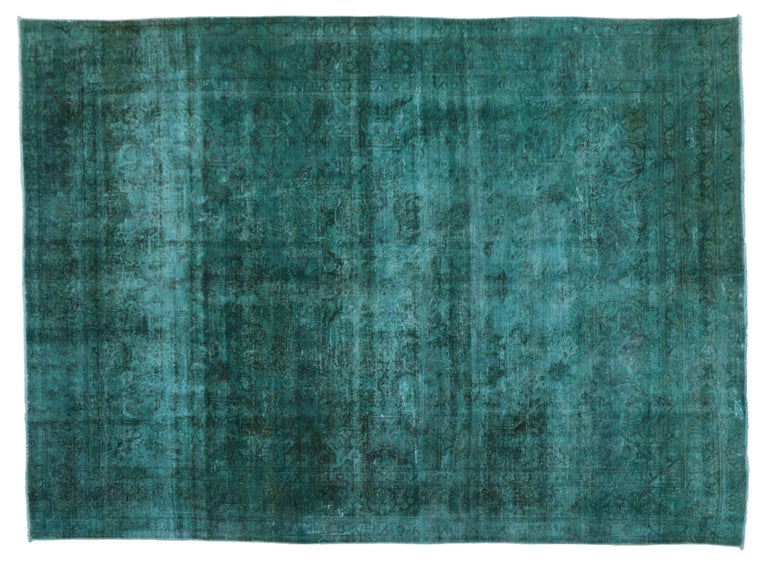 Distressed Overdyed Teal Persian Rug with Modern Contemporary Style at ...