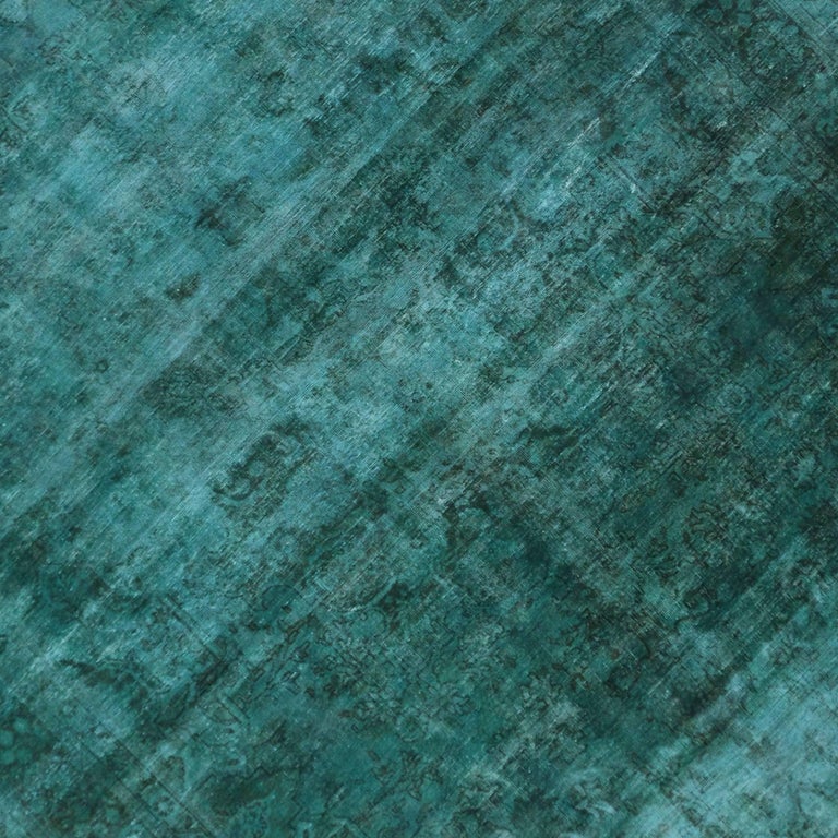 Distressed Overdyed Teal Persian Rug with Modern Contemporary Style at ...