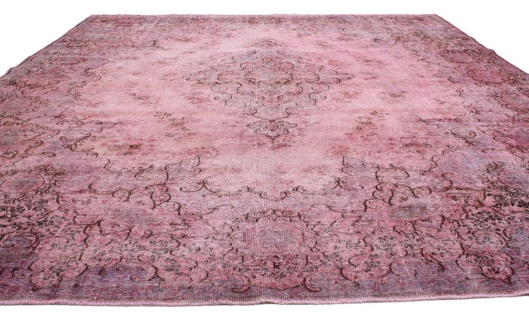 Distressed Pink Overdyed Vintage Persian Rug with Modern Industrial ...
