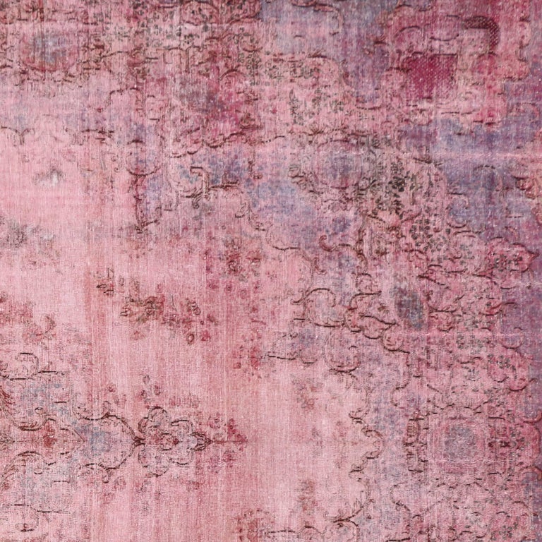 Distressed Pink Overdyed Vintage Persian Rug with Modern Industrial ...
