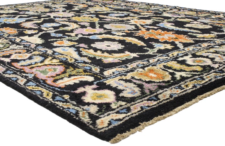 New Contemporary Black Oushak Style Rug with Luxe Hollywood Regency ...